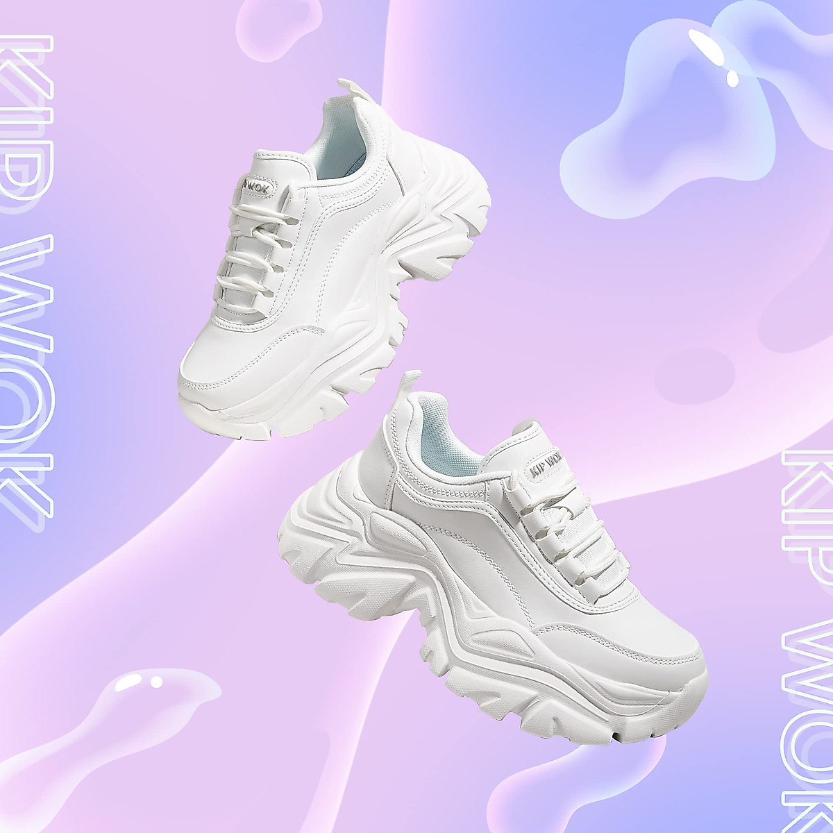 K KIP WOK Chunky Sneakers for Women Fashion Platform White Leather Casual Dad Shoes Comfortable Wedge Walking Sport Sneakers(White,8B(M) US