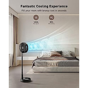7200mAh Battery Powered Oscillating Fan, 8" Rechargeable Foldaway Fan, 12H Working Time, Height Adjustment, 4 Speeds, Remote Control, Portable Standing Fan for RV, Travel, Camping, Desk, Home, Outdoor
