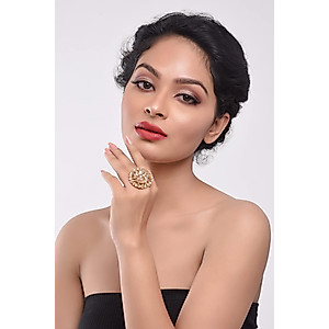 Efulgenz Indian Rings for Women Indian Jewelry Ring Kundan Crystal Adjustable Big Finger Ring Jewelry for Women