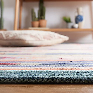 SAFAVIEH Cotton Kilim Collection Accent Rug - 4' x 6', Blue & Ivory, Handmade Southwestern Boho Tribal Cotton, Ideal for High Traffic Areas in Entryway, Living Room, Bedroom (KLC301M)