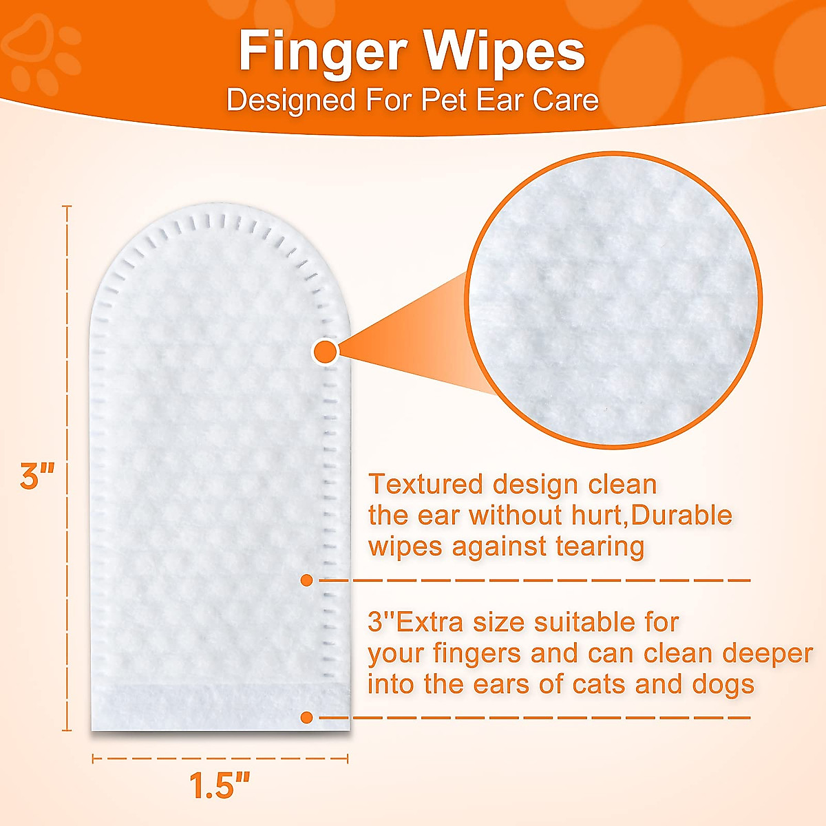 100Pcs Dog Ear Wipes Finger, Dog Ear Cleaner Wipes for Dogs and Cats, Pet Ear Wipes, Soft & Easy Otic Cleaning Pads, Remove Wax, Dirt & Stop Smelly, Itchy, Non-Irritating