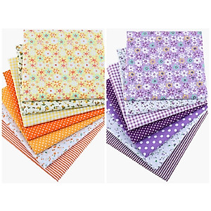 7Pcs Top Purple Cotton Craft Fabric Bundle Squares Patchwork DIY Sewing Scrapbooking Quilting Floral Dot Pattern Craft and Hobby Fabric 10" x 10" (25cm x 25cm)