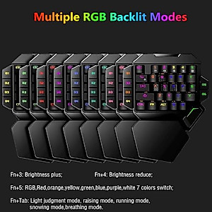 Cakce RGB One Handed Mechanical Gaming Keyboard,Colorful Backlit Professional Gaming Keyboard with Wrist Rest Support,USB Wired Single Hand Mechanical Keyboard for Game