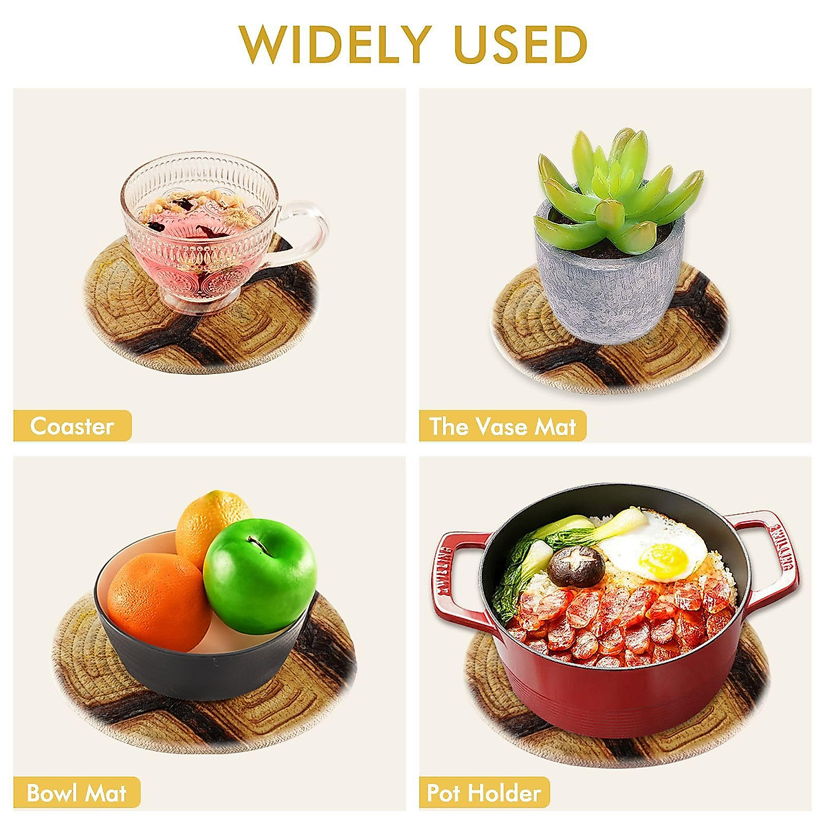 Turtle Shell Trivet Pot Holder Carapace Print Round Woven Potholders Set Kitchen Placemats 2PCS Cotton Rope Table Hot Pads Stylish Coasters Heat Resistant for Hot Dishes Baking Cooking Cups Dinning