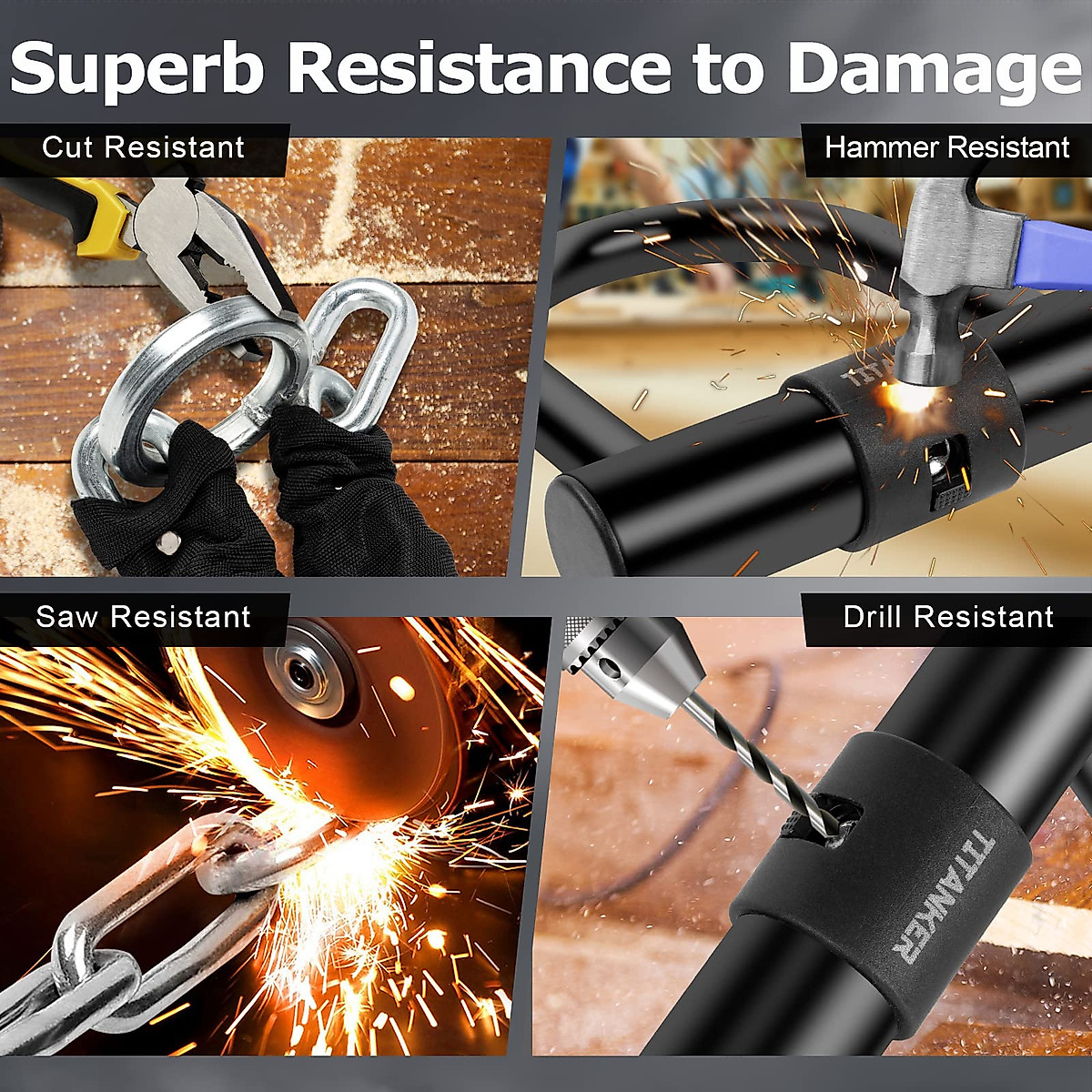 Titanker Motorcycle Chain Lock with U Lock, 4 Feet Heavy Duty Bike Chain Locks with 2 Keys, 12mm Thick Chain with 14mm Thick U Lock Anti-Theft Bike Lock for Bicycles, Motorbikes, Mopeds, Scooters