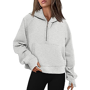 AUTOMET Half Zip Pullover for Women Quarter Zip Sweatshirts Hoodies Cropped Fleece Sweaters Fall Outfits Winter Clothes Fashion 2023 Grey