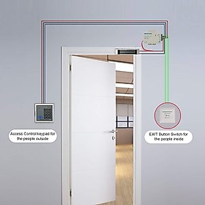 IMAGE Proximity RFID Card Access Control System Kit with 180kg 350LB Electric Magnetic lock 110-240V AC to 12v DC 3A 36w Power Supply Proximity Door Entry Keypad 10 Key Fobs EXIT Button