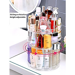 Cq acrylic 360 Degree Rotating Makeup Organizer for Bathroom,4 Tier Adjustable Spinning Cosmetic Storage Cases and Make Up Holder Display Cases,Clear