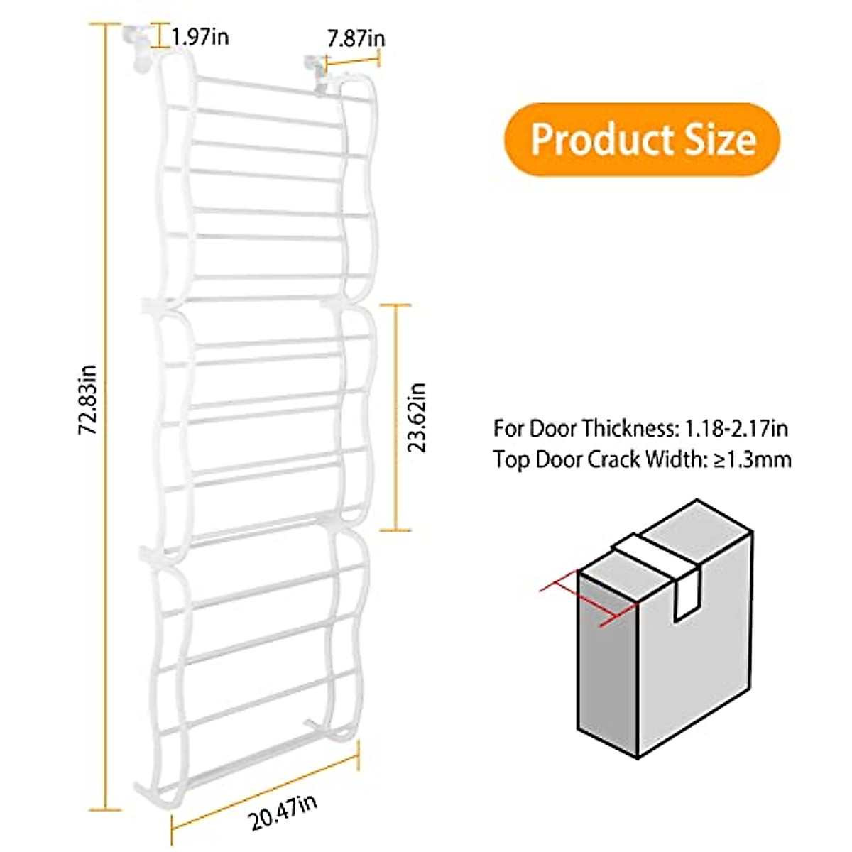 KOCASO 36 Pairs Over-The-Door Shoe Rack 12 Layers Wall Hanging Closet Shoe Organizer Storage Stand,72 x 20.5 x 7.8 inches,US Spot