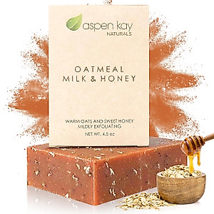 Aspen Kay Naturals Handmade Oatmeal Soap Bar for Face & Body – Made with Organic Raw Honey, Goats Milk, Organic Shea Butter - Exfoliating Soap – For All Skin Types - Made in the USA 4.5 oz