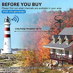 TV Antenna-Digital Antenna for Smart TV and All Older TVs- 4K 8K 1080P Digital TV Antenna Indoor Outdoor 550+ Miles Long Range HDTV Antenna Support 2 TV-30FT Coax HDTV Cable 360° Signal Reception