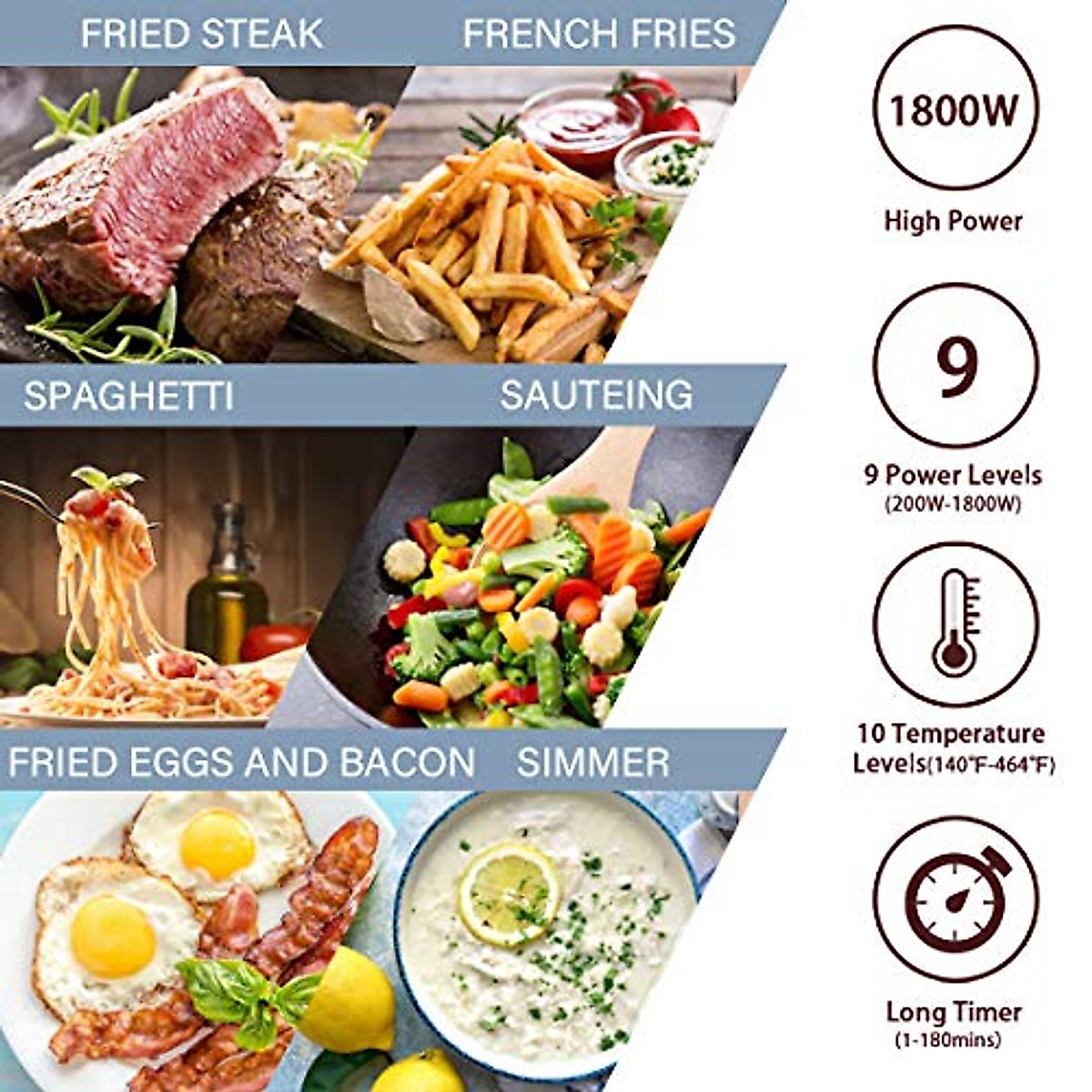 Induction Cooktop, CUSIMAX 1800W Portable Induction Burner with Timer, Sensor Touch Countertop Burner, 10 Temperature and 9 Power Setting, Kids Safety Lock for Cast Iron, Stainless Steel Cookware