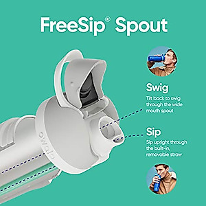 Owala FreeSip Clear Water Bottle with Straw for Sports and Travel, BPA-Free, 25-Ounce, Shy Marshmallow & 2-in-1 Water Bottle and Straw Cleaning Brush, Smokey Blue