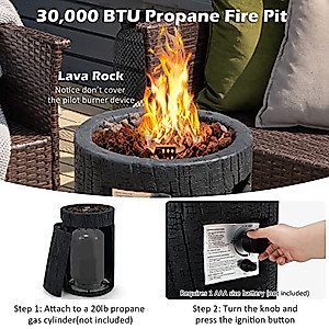 Giantex Fire Pit Outdoor 16’’ Electronic Ignition Round Fireplace with 30,000 BTU Heat Output, Lava Rocks, Instant Touch-up Pen, Waterproof Cover, for Patio, CSA Certified Fire Pits for Outside(Black)