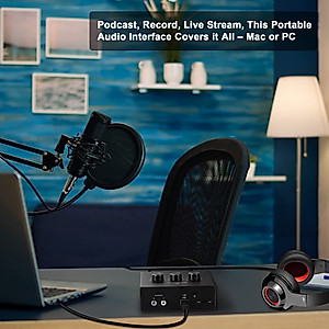 USB Audio Interface with 1x XLR/TRS 1x 1/4" 2X RCA USB, Black