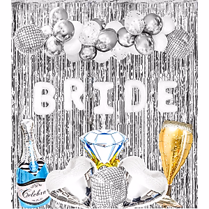 Bachelorette Party Decorations Kit Bridal Shower Balloons Arch Kit Silver Foil Fringe Backdrop Curtains for Retro Boogie Disco Bachelorette Party Decorations (Silver)
