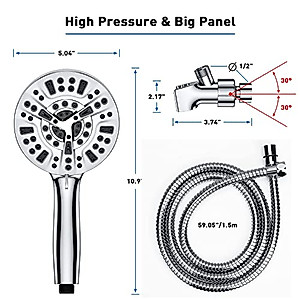 Sosirolo High Pressure Shower Head with Handheld, 8 Spray Settings + 2 Power Jet Modes Shower Heads, 5.04" Detachable Showerhead Set with Stainless Steel Hose and Adjustable Bracket