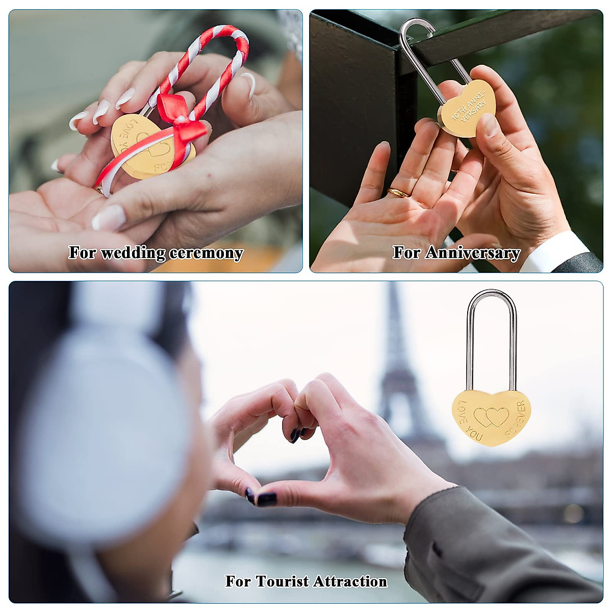 Love Lock Single Heart Gold Padlock:3.5" 50mm Engraved Love-You-Forever Wish Heart Lock Everlasting Love for Lovers Wedding,Valentines,Anniversary,Travel,Valentines Day,Bridge(NO Key)