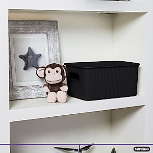 Superio Ribbed Collection - Decorative Plastic Open Home Storage Bins Organizer Baskets, Medium Brown (2 Pack) Container Boxes for Organizing Closet Shelves Drawer Shelf 5 Liter