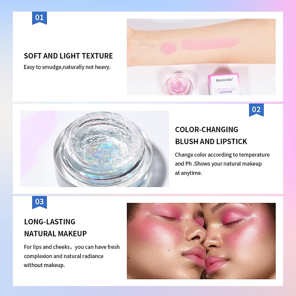 Color Changing Blush, Clear Liquid Blush Gel for Cheeks & Lips, Natural-Looking, Moisturizing Glossy Shiny 0.18 OZ/ 5g - 01 Clean