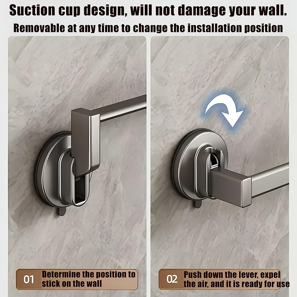 Generic Suction Cup Towel Bar, Bath Shower Towel Holder Shower Door Adhesive Towel Bar Suction Towel Rack，Aluminum Rack for Bathroom(Grey,2 Pole 60cm/23.62in), RDXDXCDFA-GREY-2POLE60CM/23.62IN