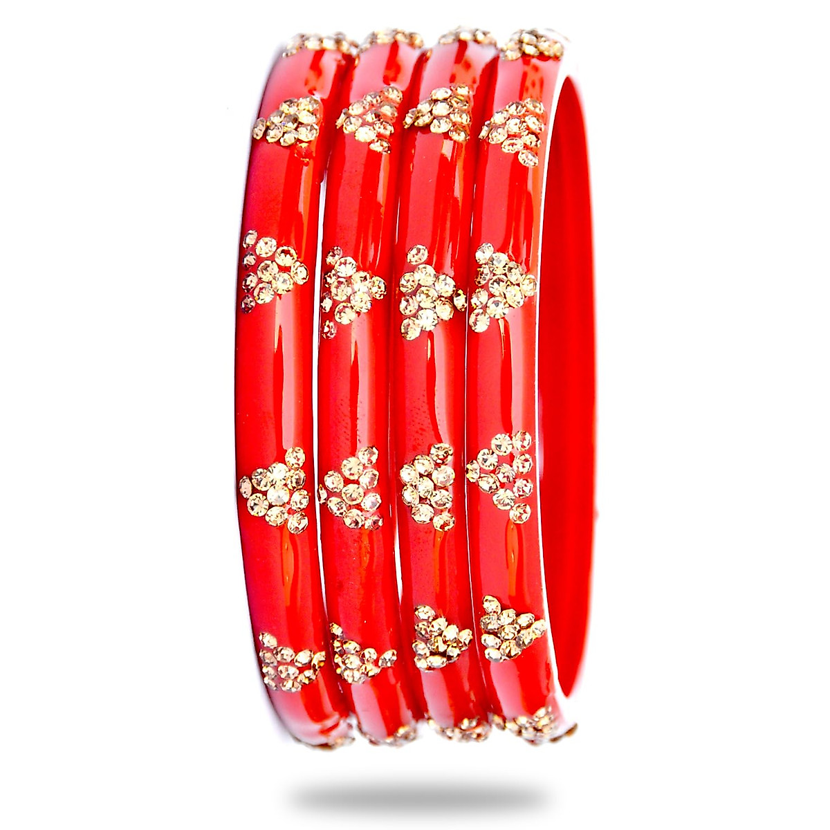 JD'Z COLLECTION Indian Traditional Glass Bangles Kada For Women & Girls Stylish Ethnic Partywear Bangle Bollywood Fashion Jewelry Set Of 4pc (Red, 2.6)
