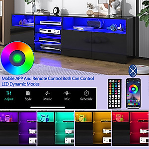 Vinctik 6&Fox 63IN LED TV Stand for 65/70inch TV,High Glossy White TV Stand for Living Room,Modern Gaming Entertainment Center with Storage Drawer,RGB LED Lighting,Modern TV Cabinet(Black)