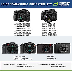 Wasabi Power Battery (2-Pack) and Charger for Panasonic DMW-BLC12 and Leica BP-DC12, BP-DC12-U, 18729, Leica V-Lux 4, V-Lux (Typ 114), Leica Q