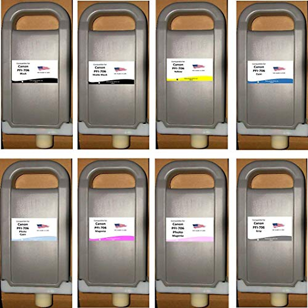 PFI-706 Non-OEM 8 Cartirdges Compatible for Canon PFI-706 PC, C, PM, M, GY, MBK, BK, Y Cartridges