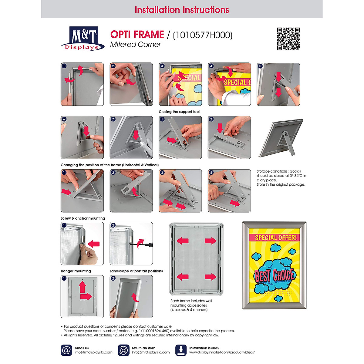 M&T Displays Opti Snap Poster Frame 5x7 Inch with Back Support Silver 0.55" Aluminum Profile Front Loading Photo Picture Document Certificate Sign Holder Mitered Corner Anti Glare Cover