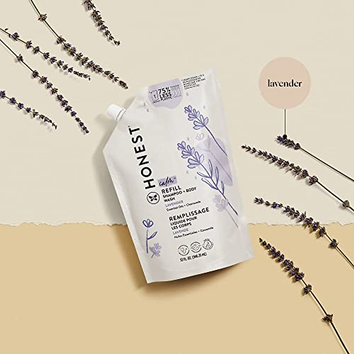 The Honest Company 2-in-1 Cleansing Shampoo + Body Wash Refill Pouch | Gentle for Baby | Naturally Derived, Tear-free, Hypoallergenic | Lavender Calm, 32 fl oz