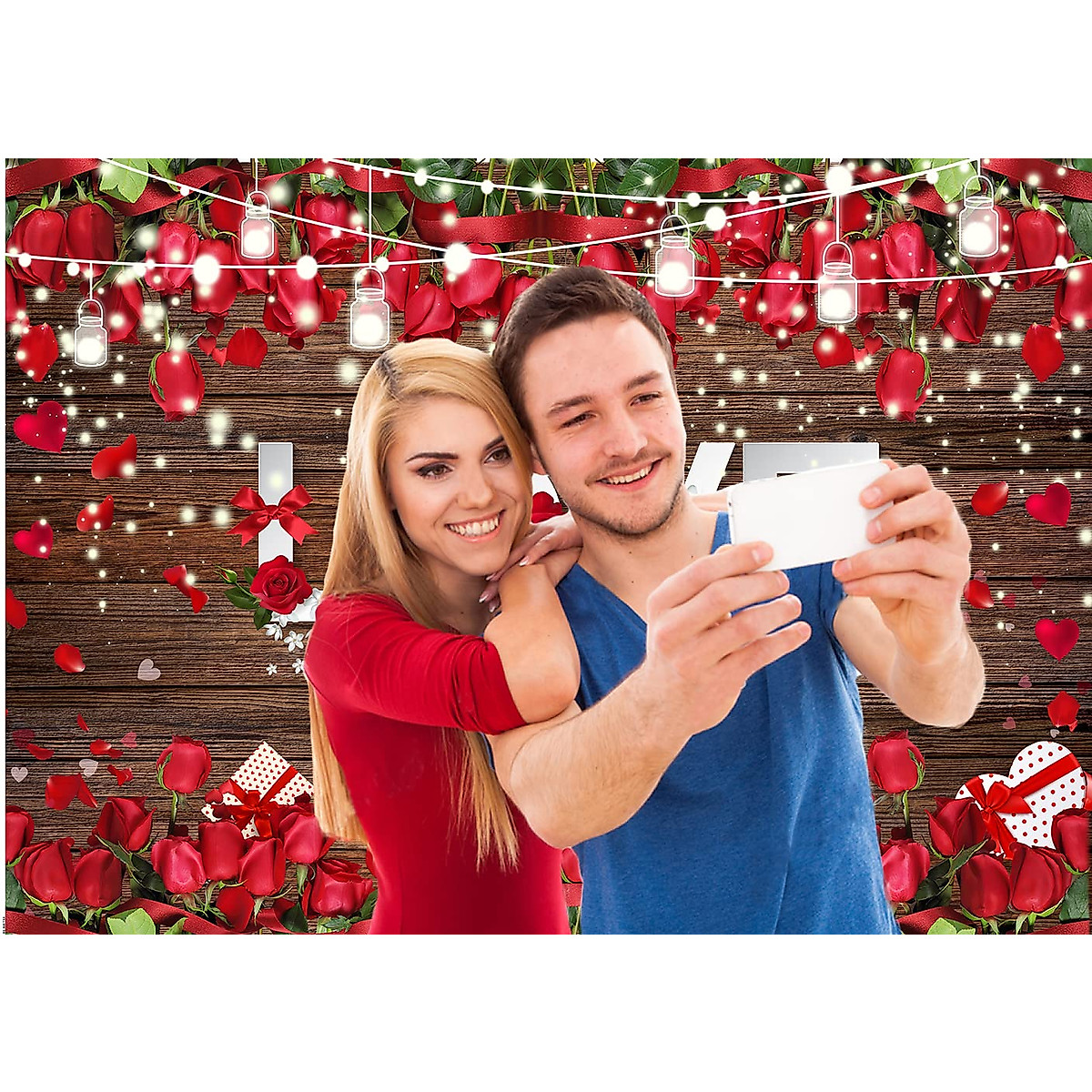 CYLYH 7X5FT Valentine's Day Backdrop Red Rose Wood Wall Background Love Wedding Bridal Shower Backdrops Mother's Day Party Banner Backdrops D808