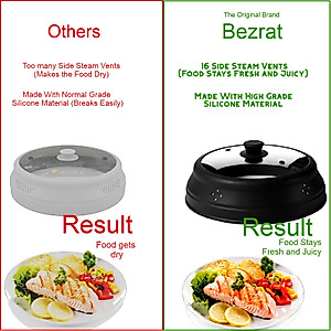 Bezrat Vented, 12-inch Collapsible Microwave Plate Cover for Food, Black - Silicone and Glass Splatter Guard Lid - Fits Plates, Bowls and Meal Prep Containers up to 11.8 x 4 Inch (Black)