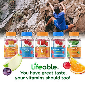 Lifeable Calcium, Magnesium, Zinc and Vitamin D Gummies - Great Tasting Natural Flavor Vitamin Supplements - Gluten Free GMO Free Chewable - for Bone Health - for Adults, Man, Women - 90 Gummies