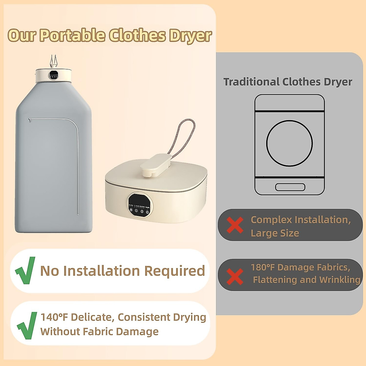 Portable Clothes Dryer, Portable Dryer for Laundry, 2in1 Electric Clothes Dryer Machine for Apartments, 800W Mini Dryer for Clothes Easy to Use, Compact Apartment Dryer for RV Dorm Travel UEMUSI