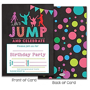 Set of 25 Jumping Kids Birthday Party invitations for Trampoline park Gravitopia, jump zone big air party with envelopes.