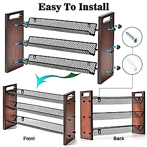 Roykoota Spice Rack, Spice Rack Organizer without Seasoning Jars, Wooden Spice Organizer, Rustic 3 Tier Kitchen Spice Rack Shelf for Cabinet, Countertop or Wall Mount
