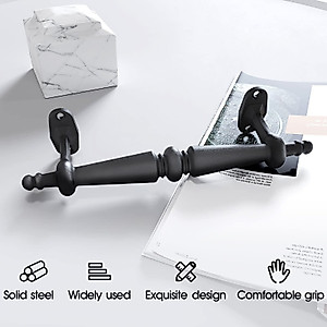 EaseLife 9" Barn Door Pull Handle, Rustic Black Cast Iron Grab, Gate Handles, Easy Install, 2 Pack