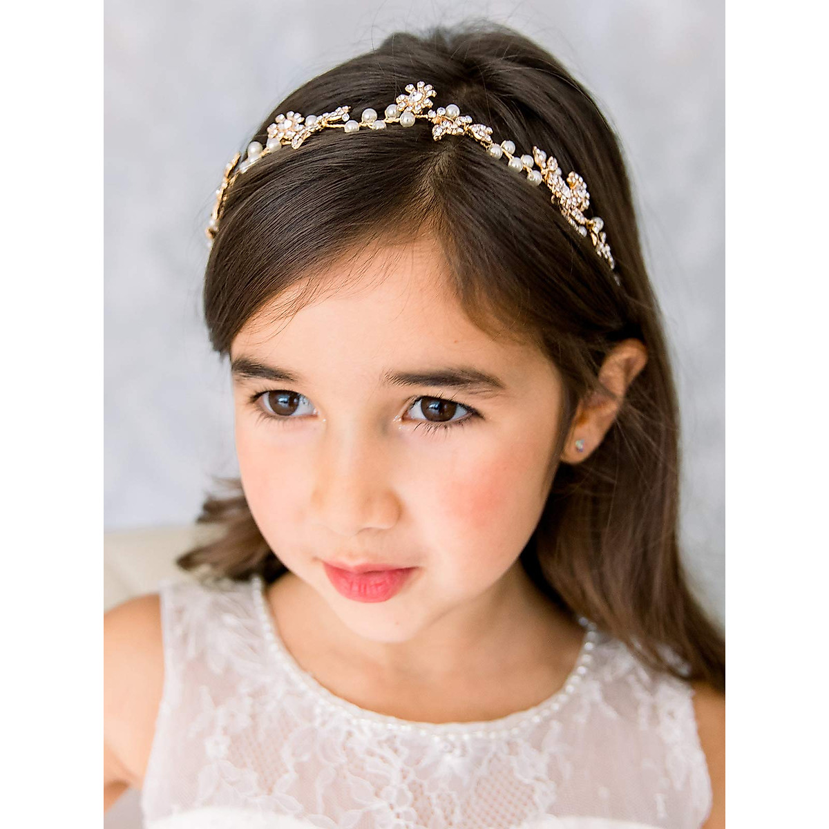 SWEETV Flower Girl Headpiece for Wedding Hair Accessories Little Girls Toddler Kids Handmade Flower Headband Princess Crystal Hair Bands for Birthday Party Photography