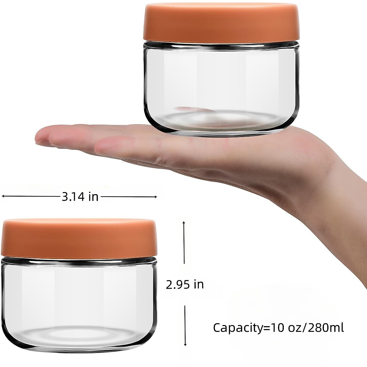 2 Pack 10 OZ Glass Food Jars with Screw Lids,Overnight Oats Container,Airtight Small Food Storage Container Leakproof Glass Container for Food Portion,Dipping Sauce,Snack(clear Finnish Red)