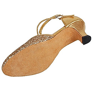 Andux Women's Ballroom Leather Dancing Shoes for Latin Chacha Samba Modern Jazz 3.5cm Heel LDWX-01 (42, Gold)