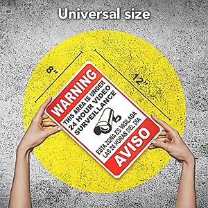 Video Surveillance Sign - 8 x 12 Aluminum 24 Hour Surveillance Sign Security Camera Sign No Trespassing Sign Smile Your on Camera Signs