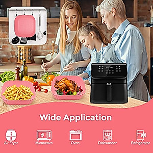 Air Fryer Silicone Liners, 8'' Square 4 to 8 QT Food Grade Heat Resistant Reusable Airfryer Silicone Liners Inserts Baskets Accessories with Mitts for Instant Vortex COSORI Air Fryer Oven Microwave