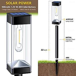 Gorrzai Solar Pathway Lights 8 Pack LED Waterproof Solar Outdoor Lights, Upgraded Stainless Steel Driveway Lighting with Tungsten Filament Bulb for Yard, Landscape, Garden, Walkway, Lawn, Path