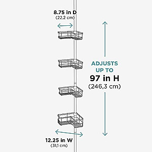 Zenna Home 2130NN Shower Tension Pole Caddy, Satin Nickel