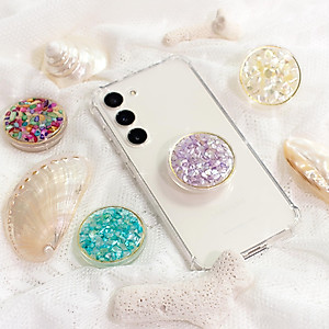 DALSTONE Authentic Natural Mother of Pearl Chips Collapsible Expandable Multi Functional Mobile Phone Grip Stand Holder for Smartphone Tablet Cell Phone Accessory (Violet)