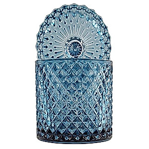Sizikato Diamond Faceted Crystal Glass Candy Jar with Lid, 18oz Blue Decorative Jar, Nut Jar, Dried Fruit Storage Jar.