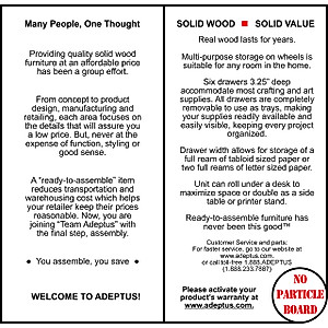 Adeptus Original Roll Cart, Solid Wood, 6 Drawer Extra Wide Drawers Roll Carts, White