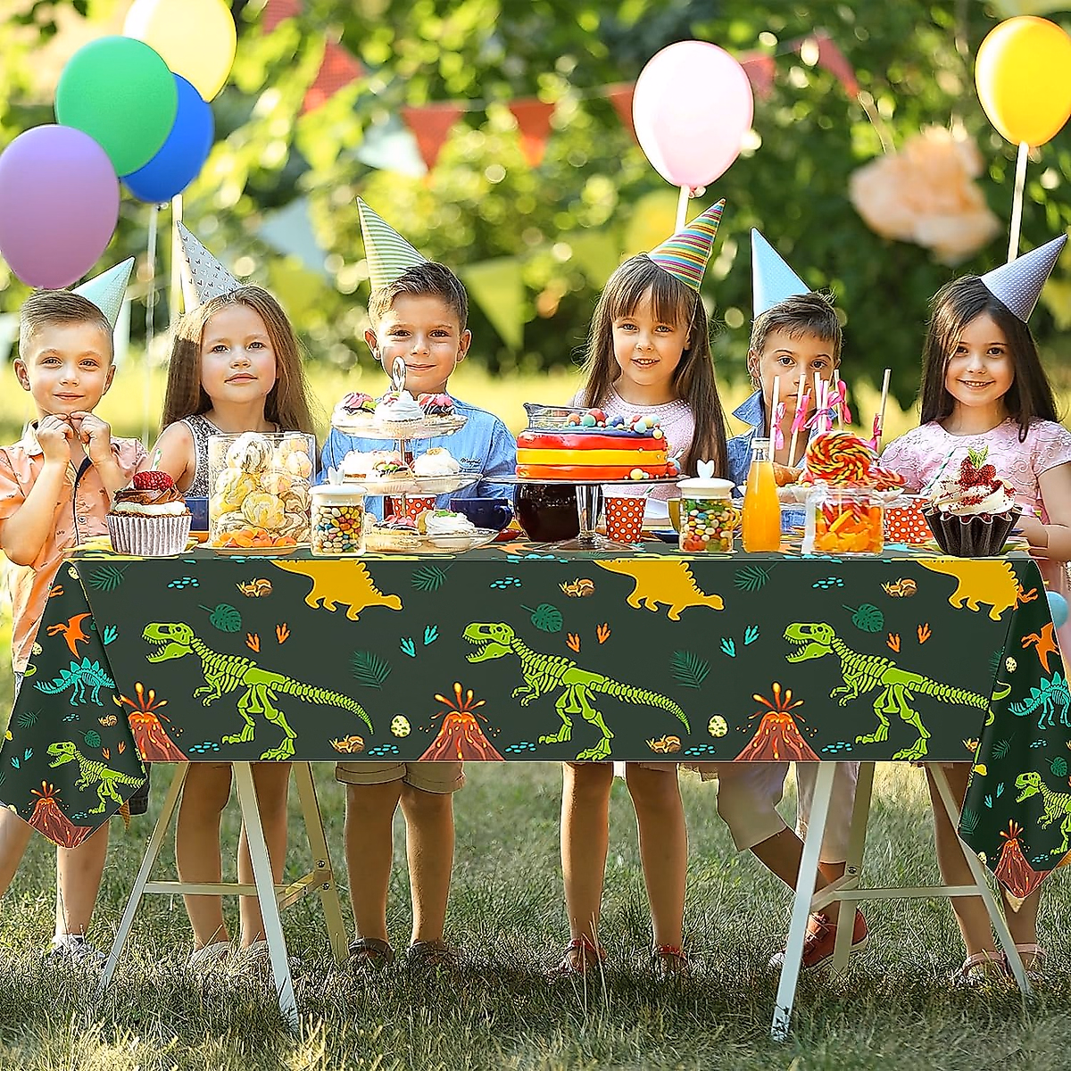 3Pieces Dinosaur Plastic Party Tablecloth,Dinosaur Birthday Table Cover Decorations Disposable Dino Table Cloths Dinosaur Table Cover for Kids Boy Birthday Party Supplies, 54 x 108 Inch (Green)