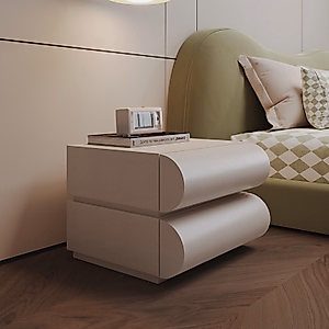 HIMAmonkey Nightstand with 2 Drawer, Bedside Table with Microfibre Leather, Fashion Night Stand for Bedroom, No Assembly Required-White